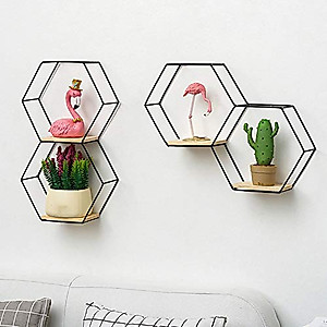 Bluelanss Hexagonal Floating Shelves Wall Mounted Shelf, Rustic Shelves, Metal for Bedroom,Bathroom,Living Room,Kitchen,Home Office, Plant Holder Flower Pot Planter Stand Home Decor Black M