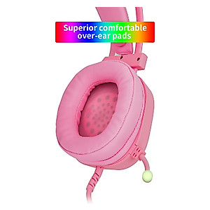 Moddi PC Gaming Headphones, 7.1 Stereo Surround Sound Headset with Noise Cancelling Microphone, USB Plug for Desktop, Computers Pink