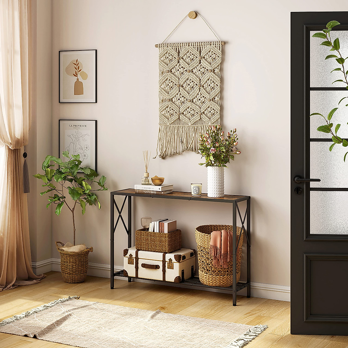 Tajsoon Console Table, 2-Tier Industrial entryway Table, 41.8”L Narrow Sofa Table with Shelves, Entrance Table for Entryway, Hallway, Living Room, Foyer, Corridor, Office, Rustic Brown