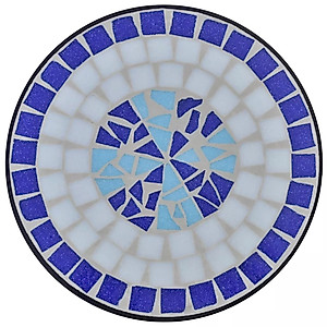 NusGear Mosaic Side Table Plant Table Blue White, Material: Iron Tube + Ceramic Tile -128