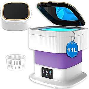 Mini Washing Machine, Portable Foldable Washer, 11L Large Capacity Upgrade Model, Small Collapsible Compact Laundry Washer and spin dryer, Apartment, Dorm, Rv, Socks, Underwear, Baby Clothes (Purple)
