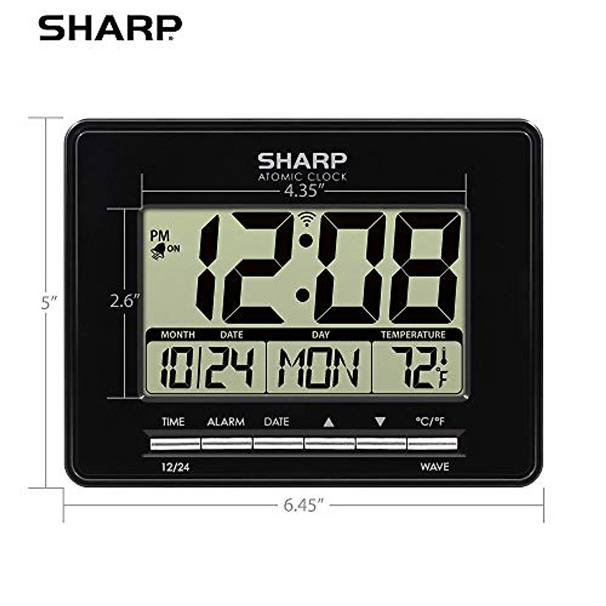 Sharp Atomic Desktop Clock – Auto Set Digital Alarm Clock - Atomic Accuracy - Easy to Read Screen with Time/Date/Temperature Display- Perfect for Nightstand or Desk