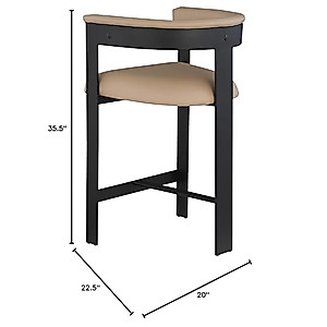 Meridian Furniture 414Tan-C Romeo Collection Modern | Contemporary Counter Stool with Soft Tan Vegan Leather, Matte Black Metal Frame, 22.5" W x 20" D x 35.5" H, Tan, Set of 2