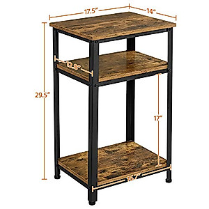 Yaheetech Tall End Table, 30 Inches High Side Table with Wooden Shelves & Strong Metal Frame, Large 3-Tier Telephone Table for Living Room Small Space, Rustic Brown