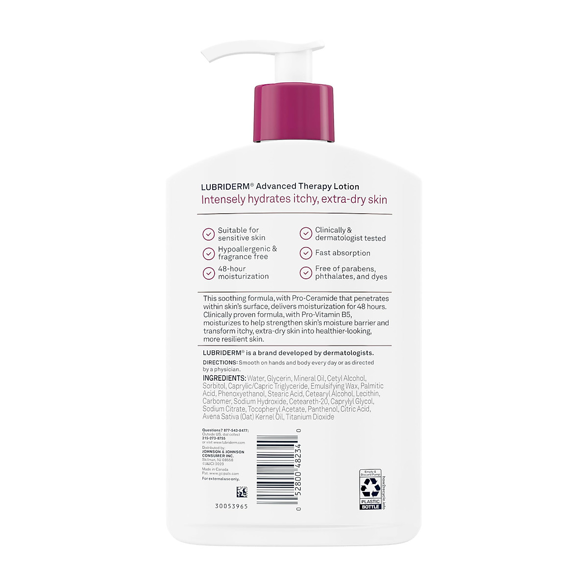 Lubriderm Advanced Therapy Fragrance Free Moisturizing Hand & Body Lotion + Pro-Ceramide with Vitamins E & Pro-Vitamin B5, Intense Hydration for Extra Dry Skin, 16 fl. oz, 2 Pack