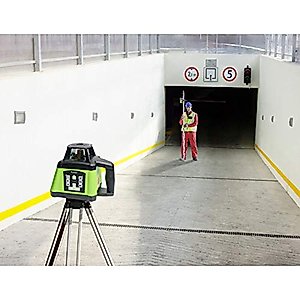 Huepar Electronic Self-Leveling Green Rotary Laser Level Kit -Horizontal&Vertical/Up & Down Plumb Dots -Dual Slope Rotating Laser Level Line with Green Beam, Remote Control, Receiver Included RL200HVG