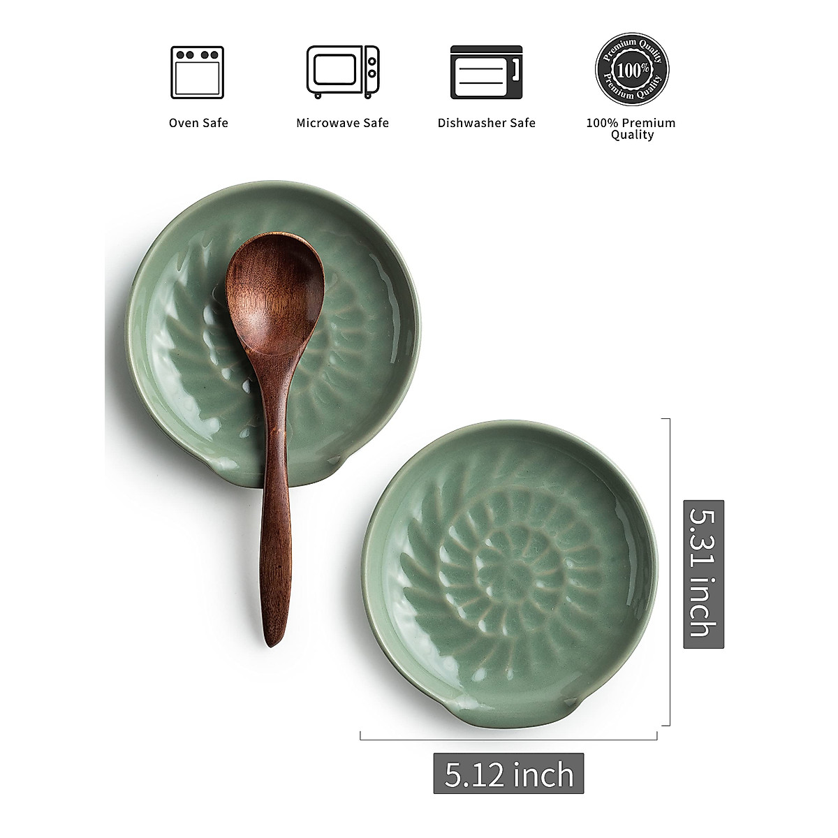 Miamolo Ceramic Spoon Rest Spoon Holder for Multiple Utensils, Large Cooking Spoon Holder for Stove Top, Modern Farmhouse Kitchen Decor Utensil Holder for Spoons Ladles Tongs Spatula Green