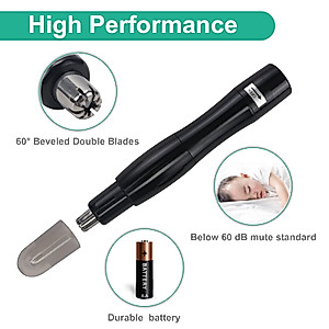 WZYAFU Ear and Nose Hair Trimmer Professional Painless Eyebrow & Facial Hair Trimmer for Men Women, Battery-Operated Trimmer with Waterproof, Dual Edge Blades for Easy Cleansing Black