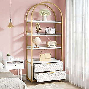 LITTLE TREE Bookshelf, 6-Tier Tall Bookcase with 2 Drawers and Open Storage Display Shelves