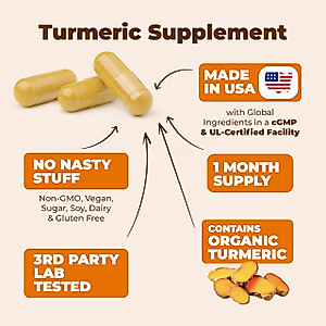 Turmeric Curcumin Supplement with Boswellia Serrata Extract, Organic Turmeric, Ginger and Black Pepper. Joint Support Supplement - High Absorption Tumeric 95% Curcuminoids. Digestive & Immune Support