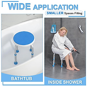 SOUHEILO Adjustable Shower Chair for Inside Shower, HSA/FSA Eligible Round Shower Stool for Inside Bathtub with Assist Grab Bar/Toiletry Bag, Tool-Free Shower Seat for Elderly/Senior/Disabled/Pregnant
