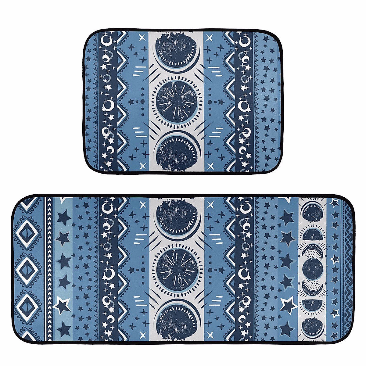 ALAZA Moon Phases Tribal Kitchen Rug Set, 2 Piece Set, Non-Slip Floor Mat for Living Room Bedroom Dorm Home Decor, 19.7 x 27.6 Inch + 19.7 x 47.2 Inch