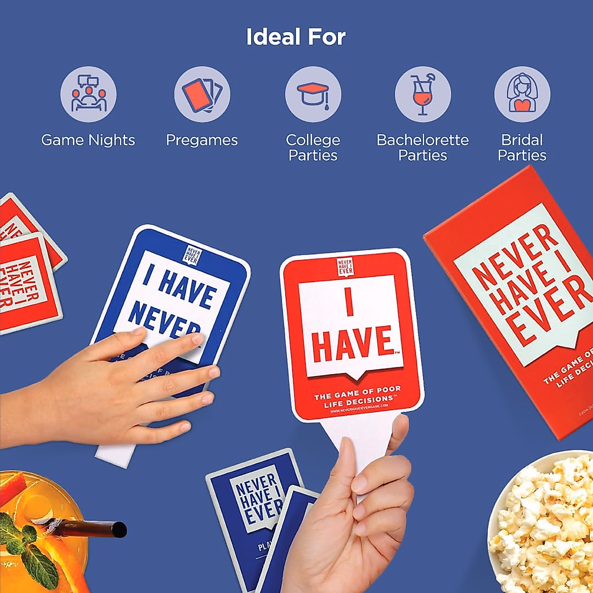 Never Have I Ever Card Game Paddles, Maximize The Fun of Playing Cards, 10 Physical I Have and I Have Never Paddles, Portable Adult Games for Game Nights, Vacations, Family Gatherings, Ages 17+