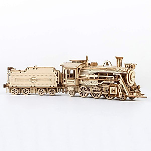 ROKR 3D Wooden Puzzle for Adults Mechanical Car Model-DIY Building Vehicle Kits-Brain Teaser Toys-Gift for Men Women Kids on Birthday/Christmas Day (Steam Train Model with Carriage)