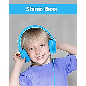 Eposy Kids Headphones, E10 Wired Headphones for Kids Foldable Stereo Bass Headphones with Adjustable Headband, Tangle-Free 3.5 mm Jack for School, On-Ear Headset for Boys Girls Cellphones(Blue/Green)