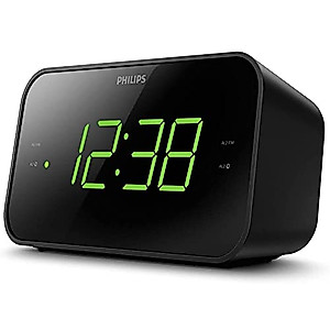Philips Digital Alarm Clock Radio, FM Radio Alarm Clocks for Bedrooms, Dual Alarm Clock Radios for Bedroom with Battery Backup, Sleep Timer Function, Easy Snooze and Large LED Display - Black