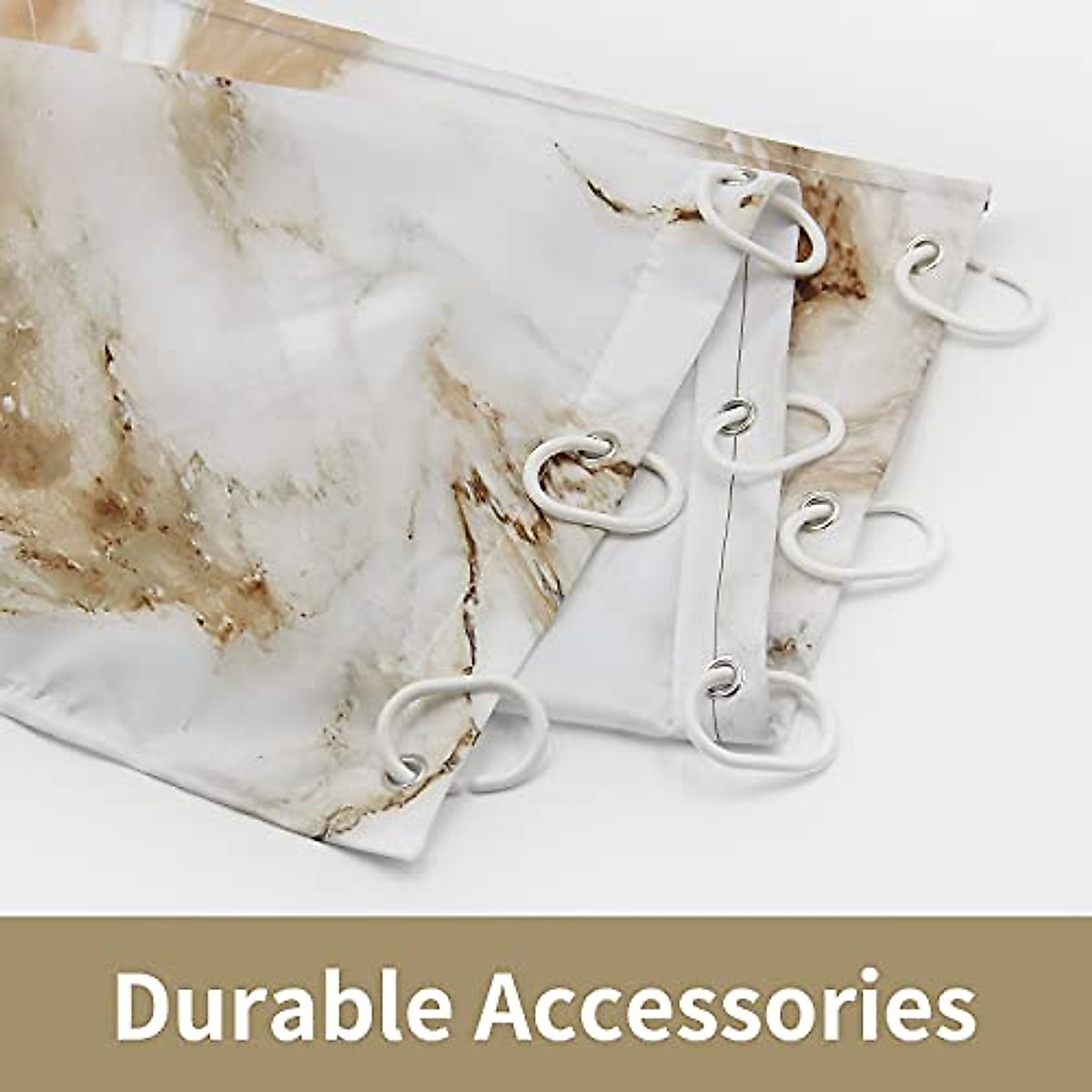 MitoVilla 4 Pcs Brown Marble Shower Curtain Sets with Rugs, Tan Bathroom Decor Sets with Shower Curtain and Rugs and Accessories, Modern Bathroom Curtain Sets with Mats