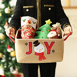 INough Gift Baskets Empty Large Christmas Basket Christmas Empty Christmas Gift Baskets with Handles Collapsible Christmas Storage Baskets, Holiday Baskets for Kidsroom Nursery Play Room (Large, Joy)