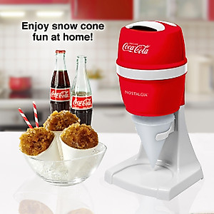 Nostalgia Coca-Cola Snow Cone Shaved Ice Machine - Retro Table-Top Slushie Machine - Includes 1 Reusable Plastic Cup and Ice Mold, Coke Red