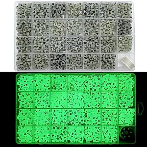 Amaney 1400 Pieces 4x7mm Round Acrylic with White Alphabet Letter Beads A-Z Heart Beads and Crystal Line for Jewelry Making Glow in The Dark
