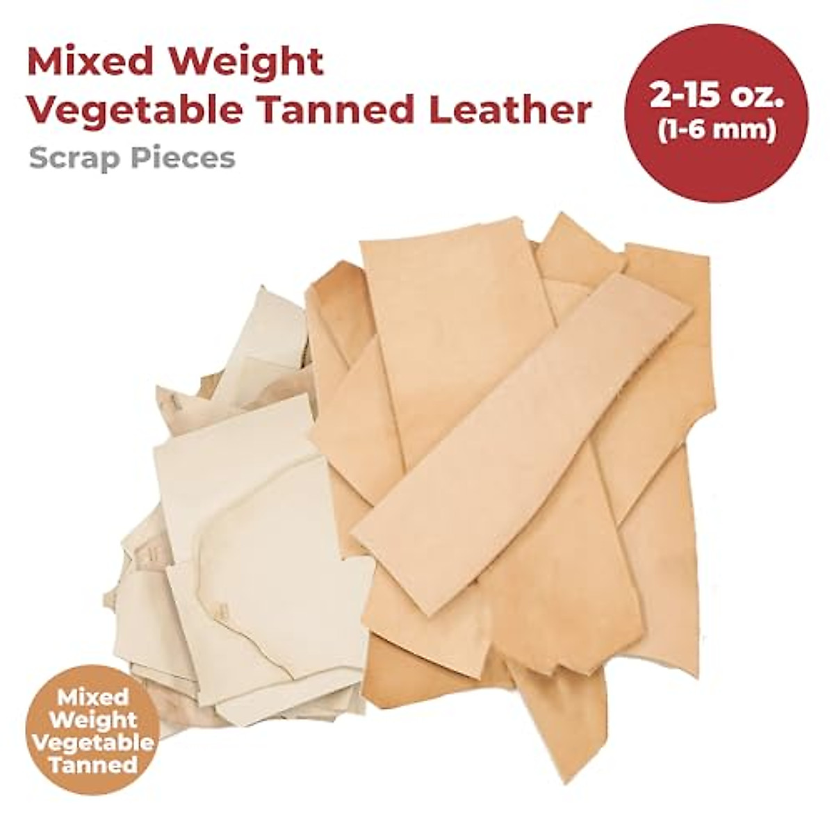 ELW 2-10 oz (.8-4mm) Thickness, 2 LB Vegetable Tanned Leather Scraps, Mixed Weight, Cowhide Remnants Full Grain Leather for Tooling, Holsters, Knife Sheath, Carving, Embossing, Stamping