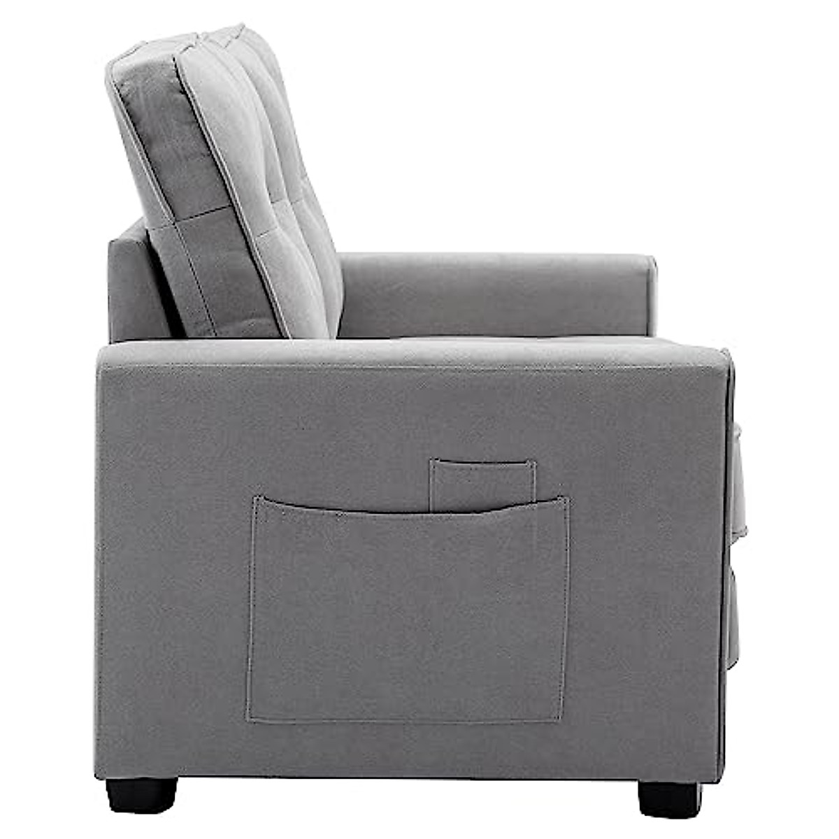 3 Fold Upholstered Futon Sofa Convertible Floor Sofabed ,Foldable Tufted Loveseat with Pull Out Sleeper Couch Bed, Space Saving Love Seat Daybed W/Side Pockets for Apartment Office Home Living Room