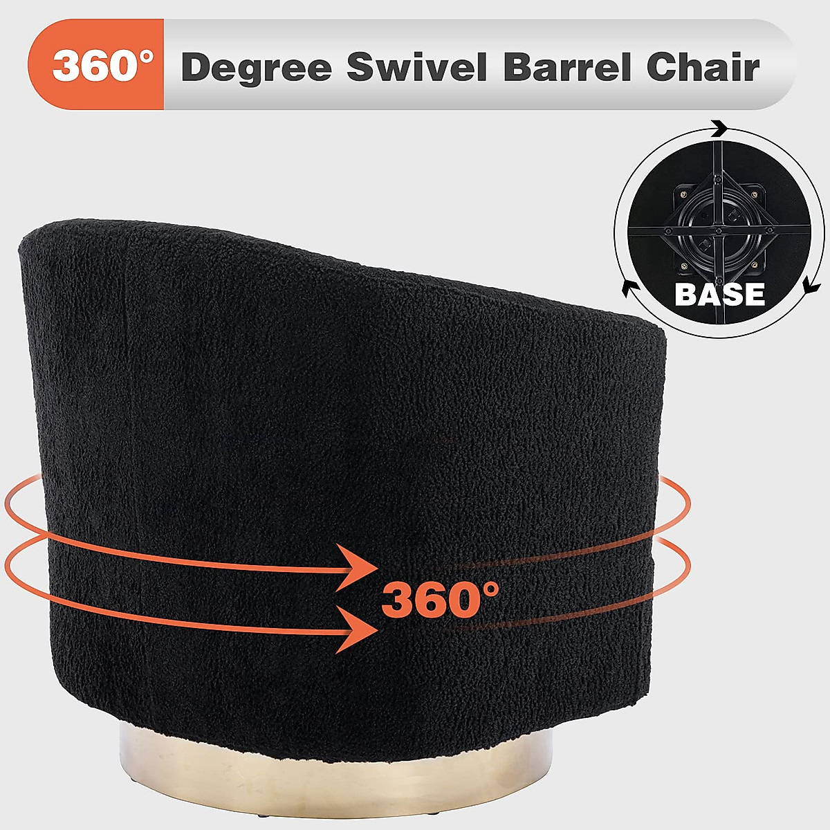 Dxacvkc 30.7" W Boucle Chair Swivel Barrel Chair Comfy Round Accent Sofa Chair for Living Room, 360 Degree Club Chair, Leisure Arm Chair for Nursery/Bedroom/Living Room/Lounge Hotel/Office, Black