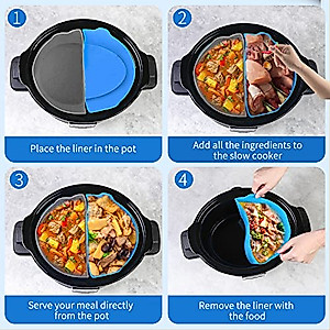 Slow Cooker Liners for Crockpot Crock Pot 6-8 QT, Reusable Silicone Slow Cooker Divider Liner large Size for 6-8 Quart Oval Slow Cooker,Crock Pot Divider Insert, Dishwasher Safe, BPA Free(Blue +Red) (Blue +Gray)