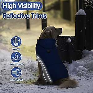 EMUST Dog Cold Weather Coat, Waterproof Dog Jackets for Large Dogs with Reflective Strip, Cozy Large Dog Coats for Winter, Thick Windproof Dog Winter Clothes for Puppy, L/Blue