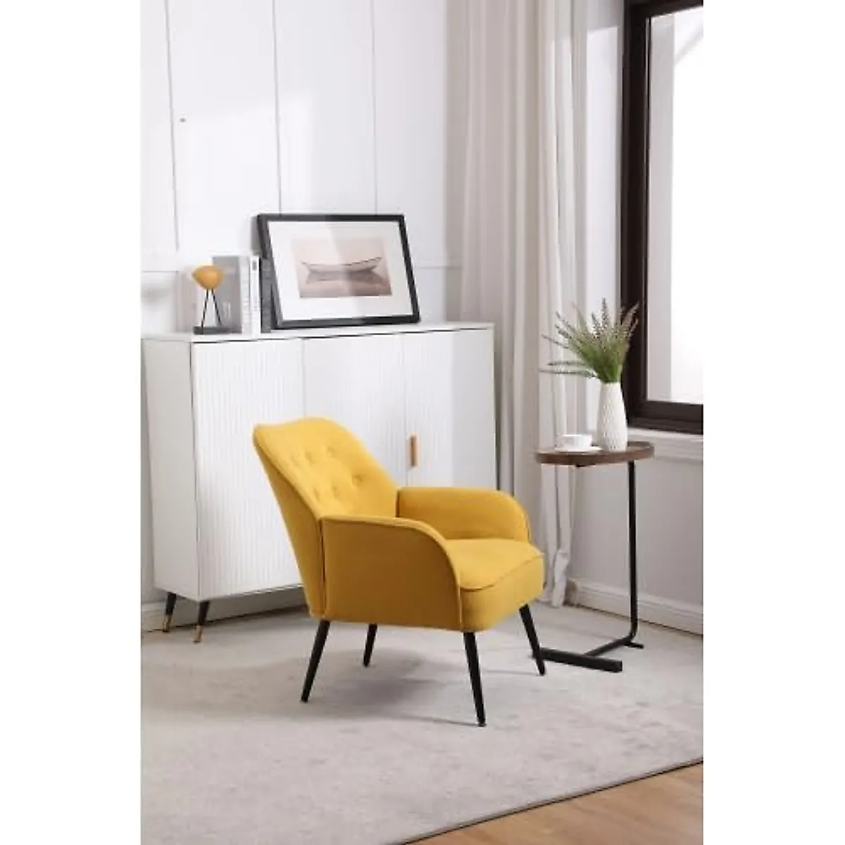Ochangqi Modern Mid Century Velvet Sherpa Armchair, Accent Chair for Living Room Bedroom and Office, Easy Assembly, Comfy and Stylish Sofa Chair (Yellow)