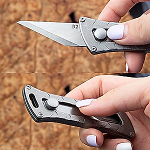 Samior S21 Retractable Blade Utility Knife 1.8 inches D2 Replaceable Razor Blade, 3.5 inches Grey Titanium Handle