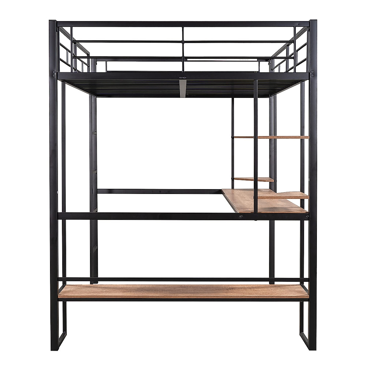 Harper & Bright Designs Metal Full Size Loft Bed Frame, Loft Bed Full with Long Desk and Shelves, Space Saving Full Loft Bed with Desk Underneath for Kids,Teens,Girls,Boys,Black