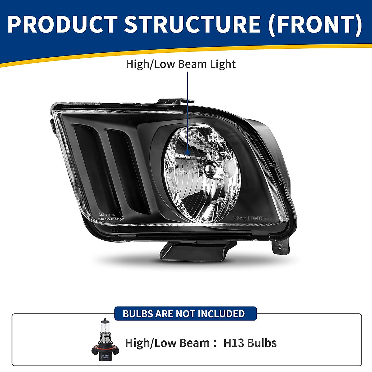 AUTOSAVER88 Headlight Assembly Compatible with 2005-2009 Ford Mustang Black Housing Clear Lens OE Style Headlamps Replacement(Driver and Passenger Side)