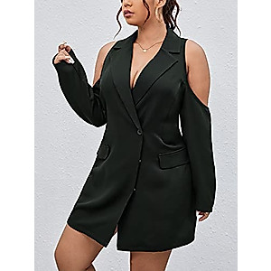 WDIRARA Women's Plus Size Cold Shoulder Button Front Long Sleeve Blazer Dress Black 3XL