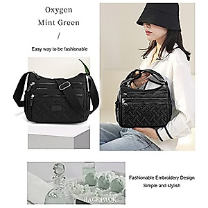 Rkrouco Women Crossbody Bag Multi-Pocket Nylon Waterproof Lightweight Casual Shoulder Handbag Purse Bookbag-Black.
