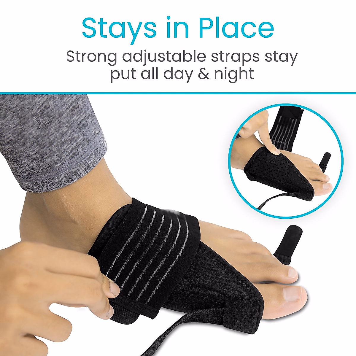 Vive Bunion Corrector for Women & Men Big Toe - Toe Separator Non-Surgical Hallux Valgus Correction, Hammer Toe Straightener Bunion Relief - Big Toe Brace Splint - Day Night Support 2 Pcs (Black)