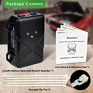 Loraffe Under Hood Animal Repeller Battery Operated Rodent Repellent Ultrasonic Rat Deterrent Keep Mice Out Of Cars With Ultrasound Strobe Light Rodent Defense Wireless Pest Control Device for Vehicle