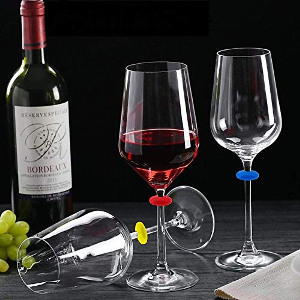 LOVEWEE 24 Pcs Wine Glass Charms Markers Drink Markers, Silicone Wine Glass Markers Glass Identifiers for Glass Cup Champagne Flutes Cocktails, Martinis