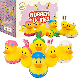 The Dreidel Company Happy Easter Rubber Duck Toy Bunny Rabbit Duckies for Kids Easter Eggs, Bath Birthday Gifts Baby Showers Summer Beach and Pool Activity, 2" (6 Pack)