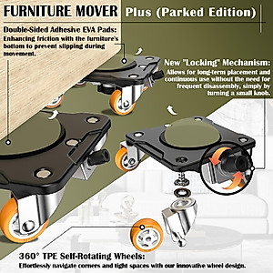 ONEON Furniture Mover Plus Parked Edition with Furniture Lifter, Periodic Moving Needs, Parking Lock Design, Lock Dollies for Long-Term Stability of Heavy Items, No Frequent Setup & Removal