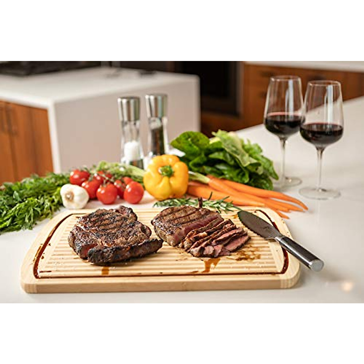 Bamboo Cutting Board With Juice Grooves | Premium Kitchen Chopping Board for Meat (Butcher Block) Cheese and Vegetables | Anti Microbial - 17 x 12