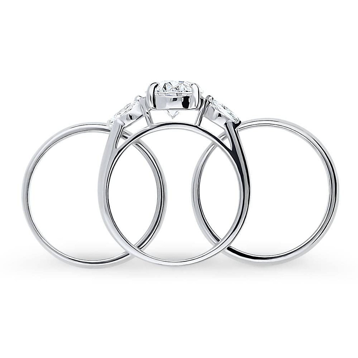 BERRICLE Sterling Silver 3-Stone Wedding Engagement Rings Oval Cut Cubic Zirconia CZ Ring Set for Women, Rhodium Plated Size 4
