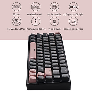 ONE METER 60 Percent Wireless Mechanical Gaming Keyboard, Portable Ultra-Compact 68 Keys Gaming Keyboard Hot Swappable Gateron G-pro switches with RGB Backlit and PBT keycaps