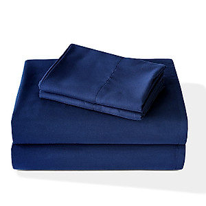 BLC Blue Twin Sheets, Brushed Microfiber Twin Size Egyptian Bedding, Extra Soft Cooling Bed Sheet, Deep Pocket up to 15-inch Mattress, Hypoallergenic Wrinkle, Fade, Shrink Resistant (3 Piece)