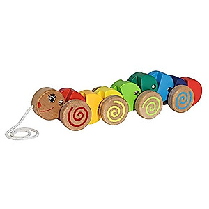 Eichhorn 100003447 Nachziehtier-100003446 Pull-Along Caterpillar with Movement, 32 cm Long, Beech Wood, Colourful