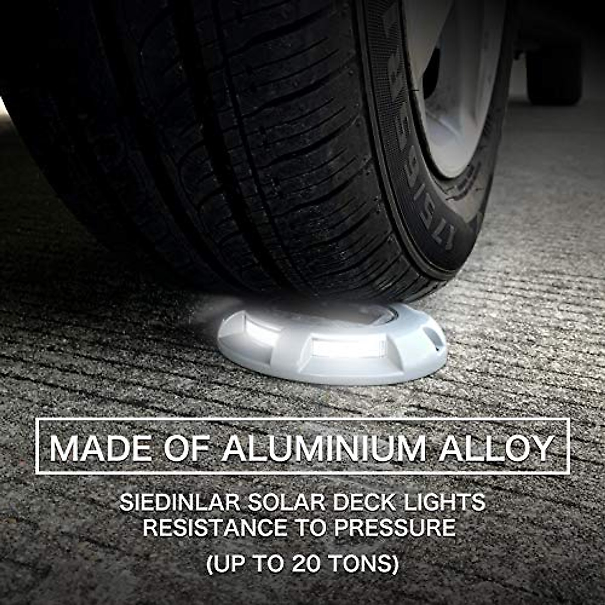 SIEDiNLAR Solar Deck Lights Driveway Dock LED Light Solar Powered Outdoor Waterproof Road Markers for Step Sidewalk Stair Garden Ground Pathway Yard 4 Pack (White)