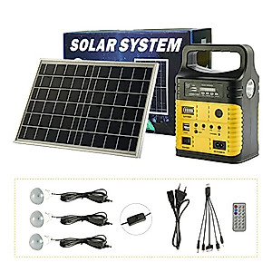 UPEOR Solar Power Generator-Portable Power Station-8000mAh Solar Power Generator with Solar Panel,MP3&FM Radio,Bluetooth,3 Sets LED Lights,Home Outdoor Solar Generator for Camping Emergency(Yellow)