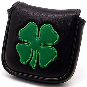 Barudan Golf Lucky Shamrock Heel Shaft Mallet Cover Square Mallet Putter Cover Headcover Magnetic for Scotty Cameron 6M DB Taylormade Spider S Ping (Black)