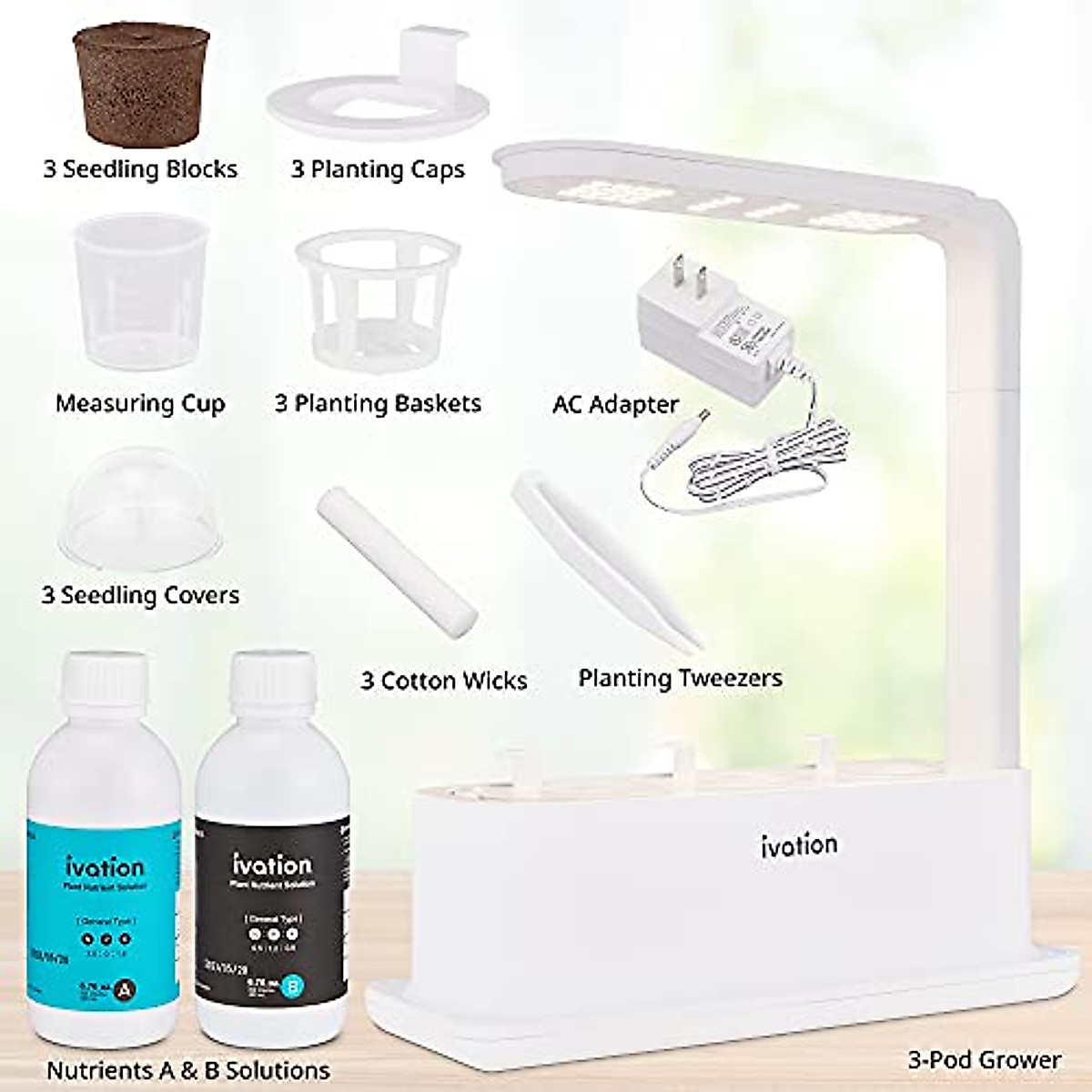 Ivation 3-Pod Indoor Hydroponics Growing System Kit with LED Grow Light, Herb Garden Planter for Herbs, Vegetables, Plants Flowers and Fruit