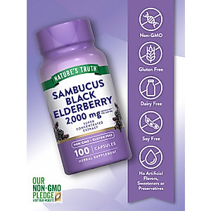Nature's Truth Black Elderberry Capsules | 100 Count | Super Concentrated Sambucus Extract | Non-GMO and Gluten Free Supplement
